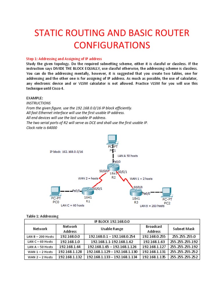 Static Routing and Basic Router Configurations | PDF | Ip Address ...