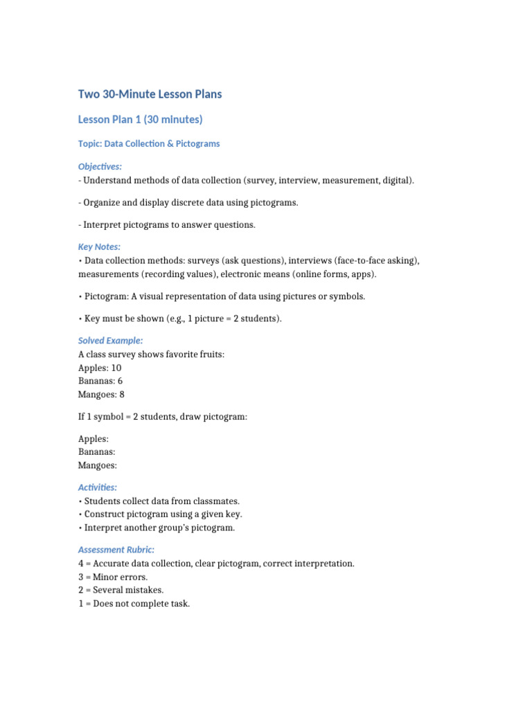 Lesson Plans Data Handling | PDF