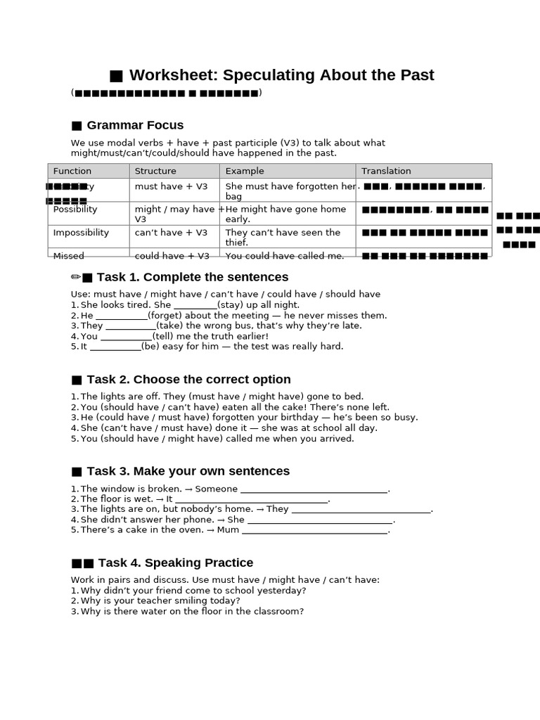 Speculating About The Past Worksheet | PDF | Languages | Foreign ...