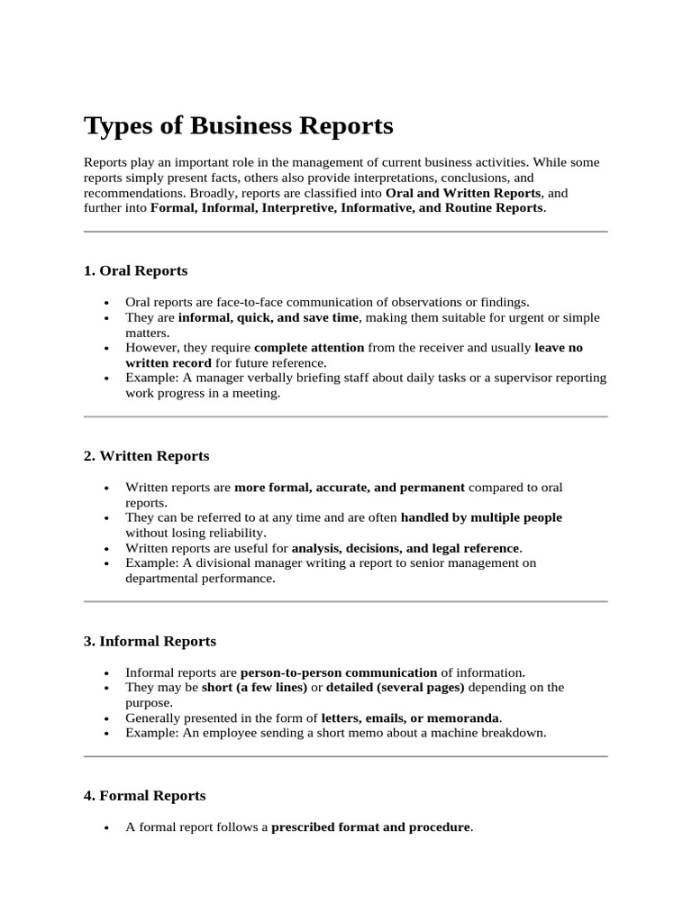Types of Business Reports Explained | PDF | Foreign Exchange Market ...