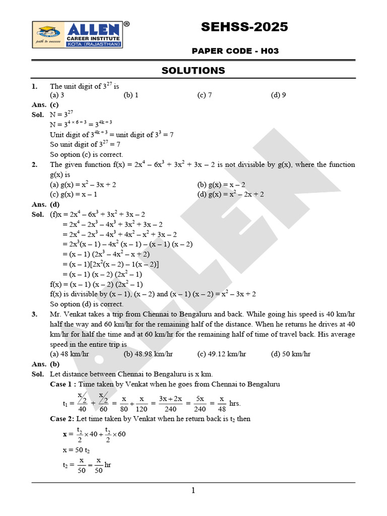 SEHSS-2025 Exam Solutions and Analysis | PDF | Voltage | Volt