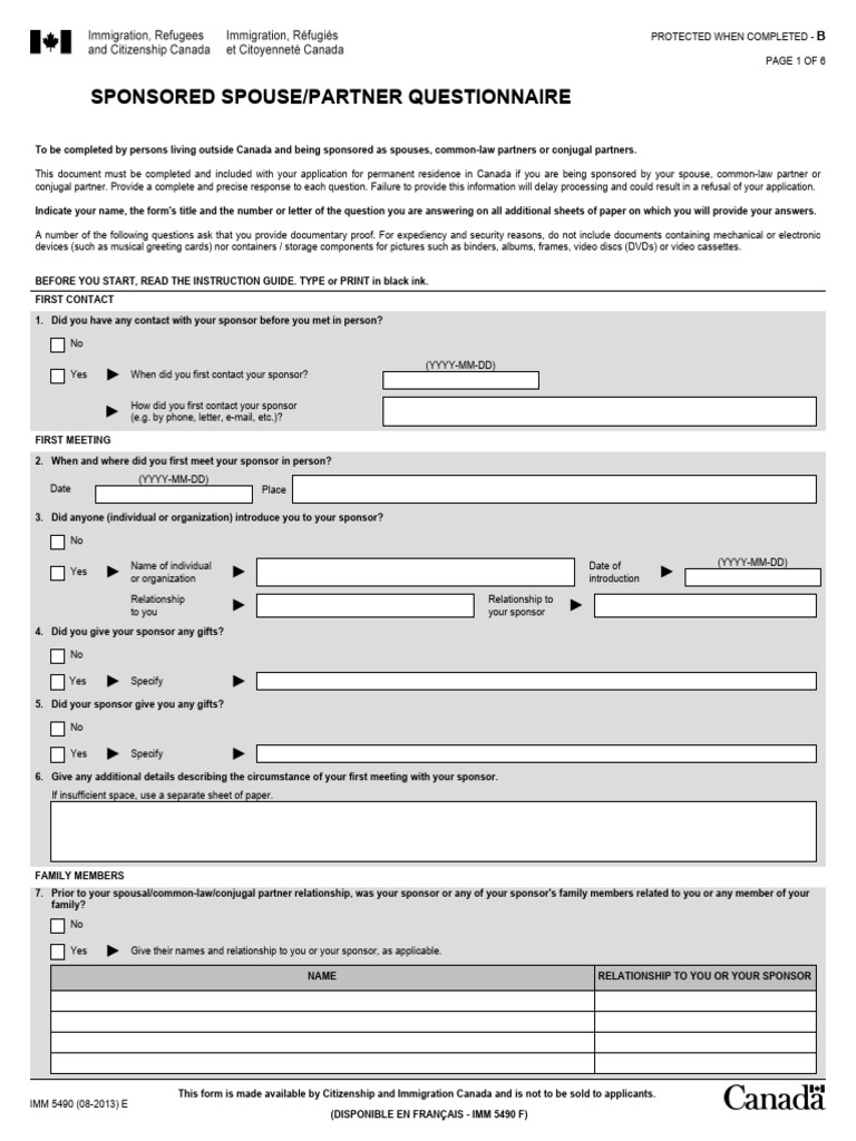 Spousal Sponsorship Questionnaire Form | PDF | Marriage | Social ...