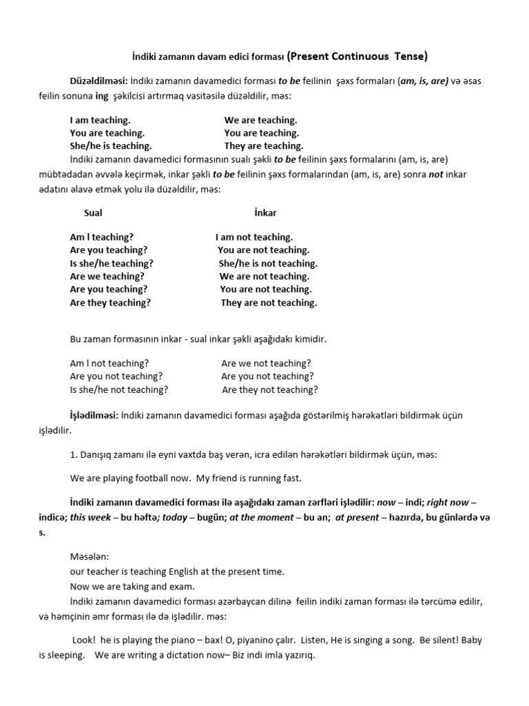 Present Continous Tense | PDF