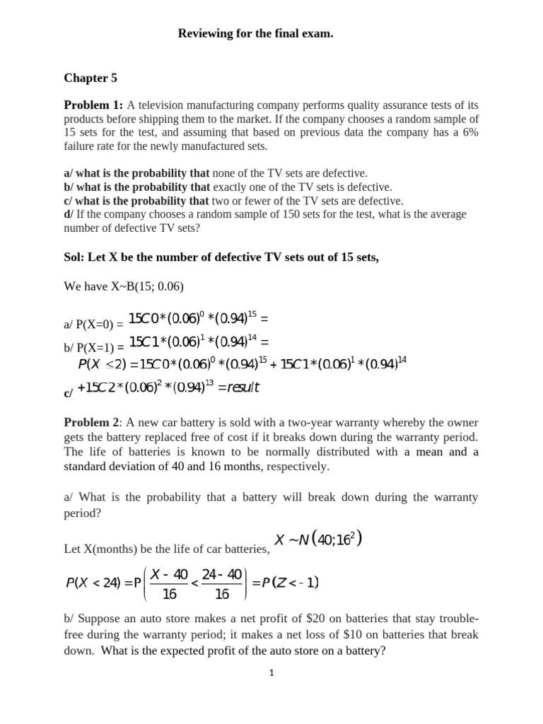 Probability and Statistics Exam Review | PDF | Analysis Of Variance ...