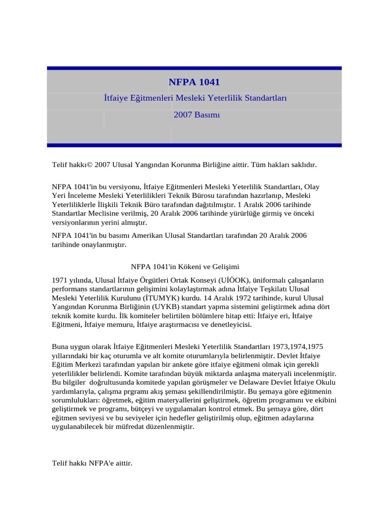 NFPA 1041-2007 Tercume | PDF