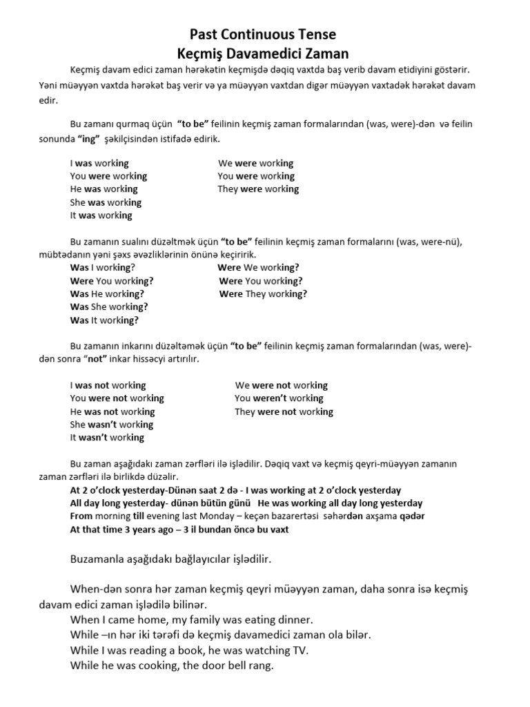 Past Continuous Tense | PDF