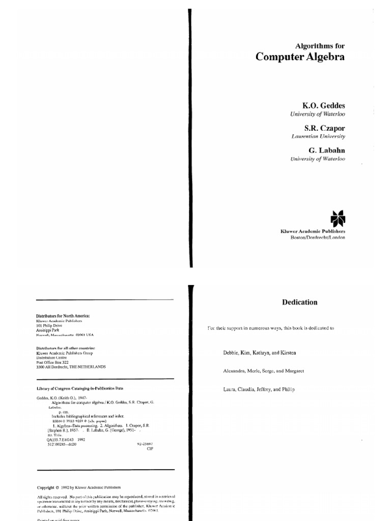 Algorithms for Computer Algebra -- Keith O_ Geddes, Stephen R_ Czapor ...