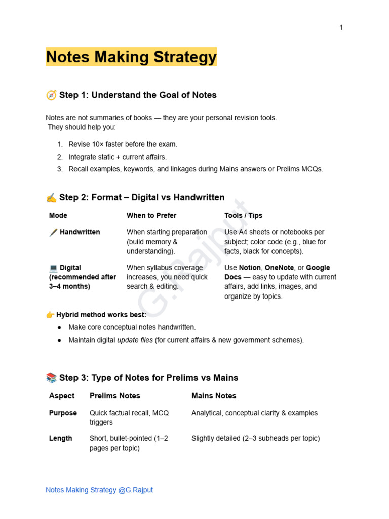 Notes Making Strategy-G.rajput | PDF