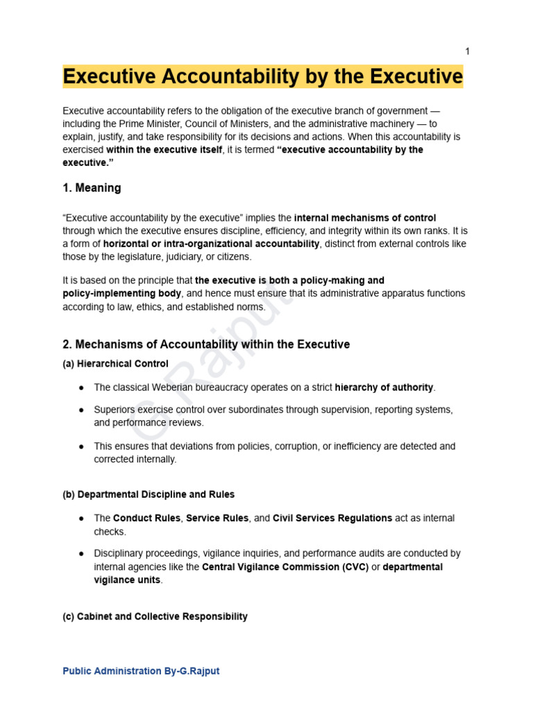 Executive Accountability Mechanisms Explained | PDF | Accountability ...