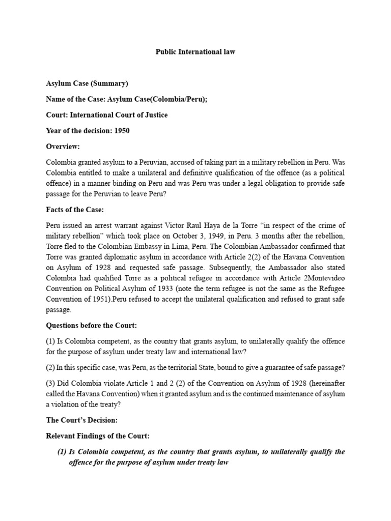 Asylum Case[1] | PDF | Right Of Asylum | International Law