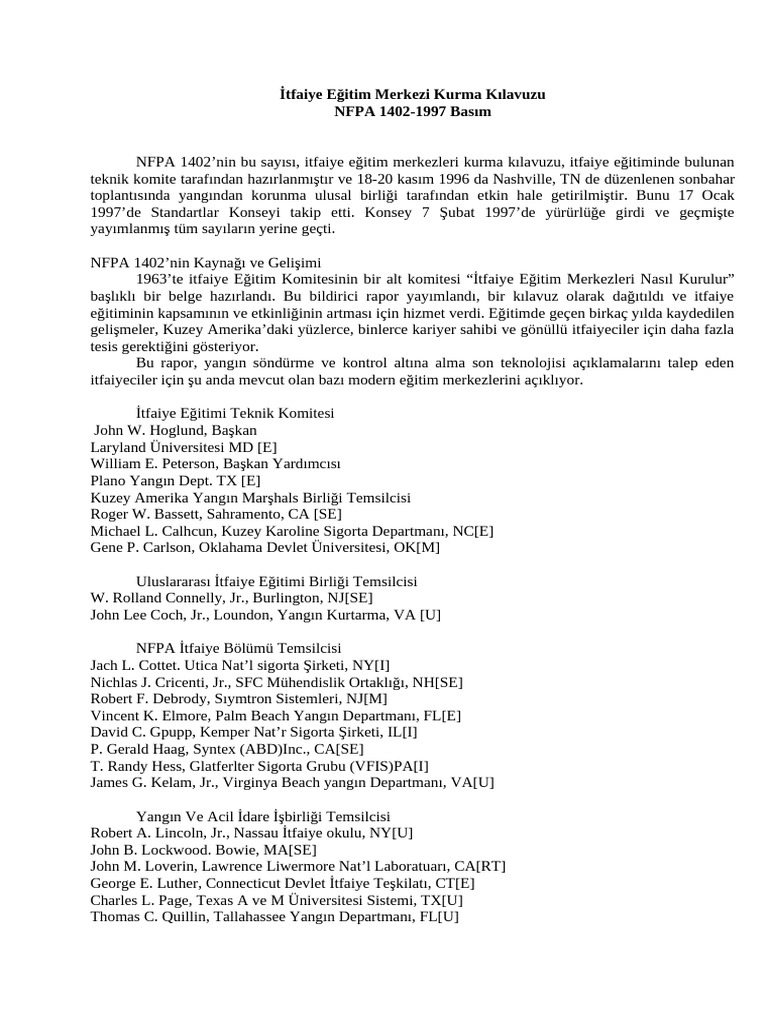 NFPA 1402-1997 - Tercume Itfaiye Eğitim Merkezi Kurma Rehberi | PDF
