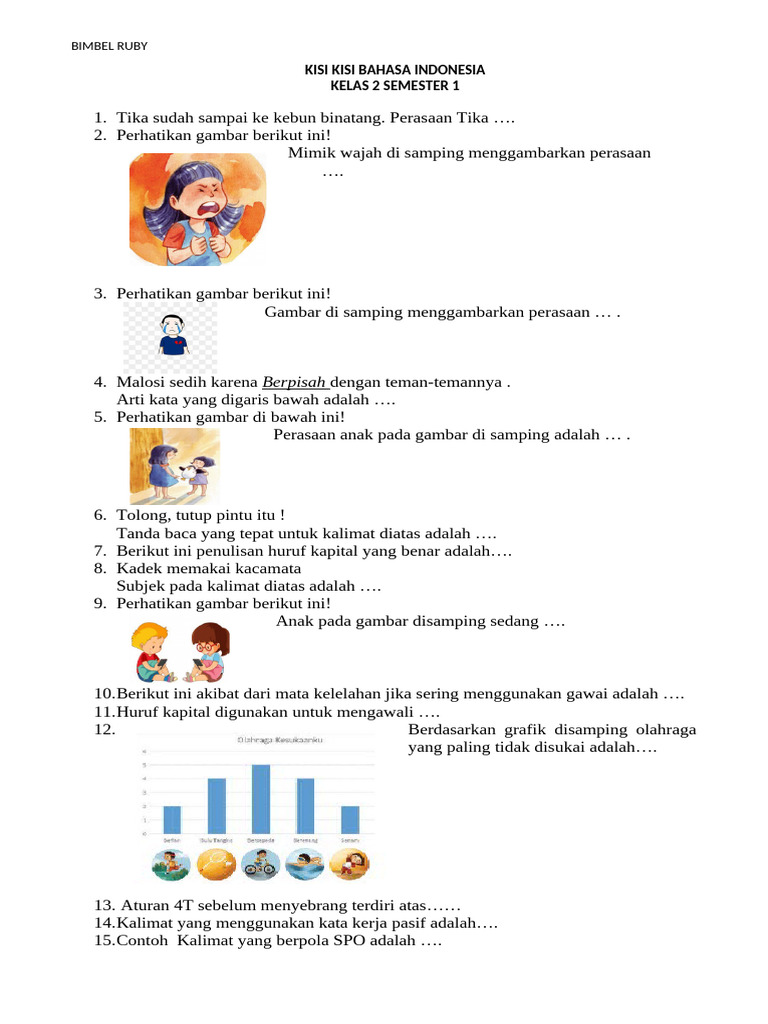 KISI KISI BAHASA INDONESIA KELAS 2 SUDAH DI EDIT | PDF