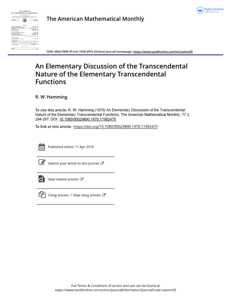 An An Elementary Discussion of The Transcendental Nature of The ...