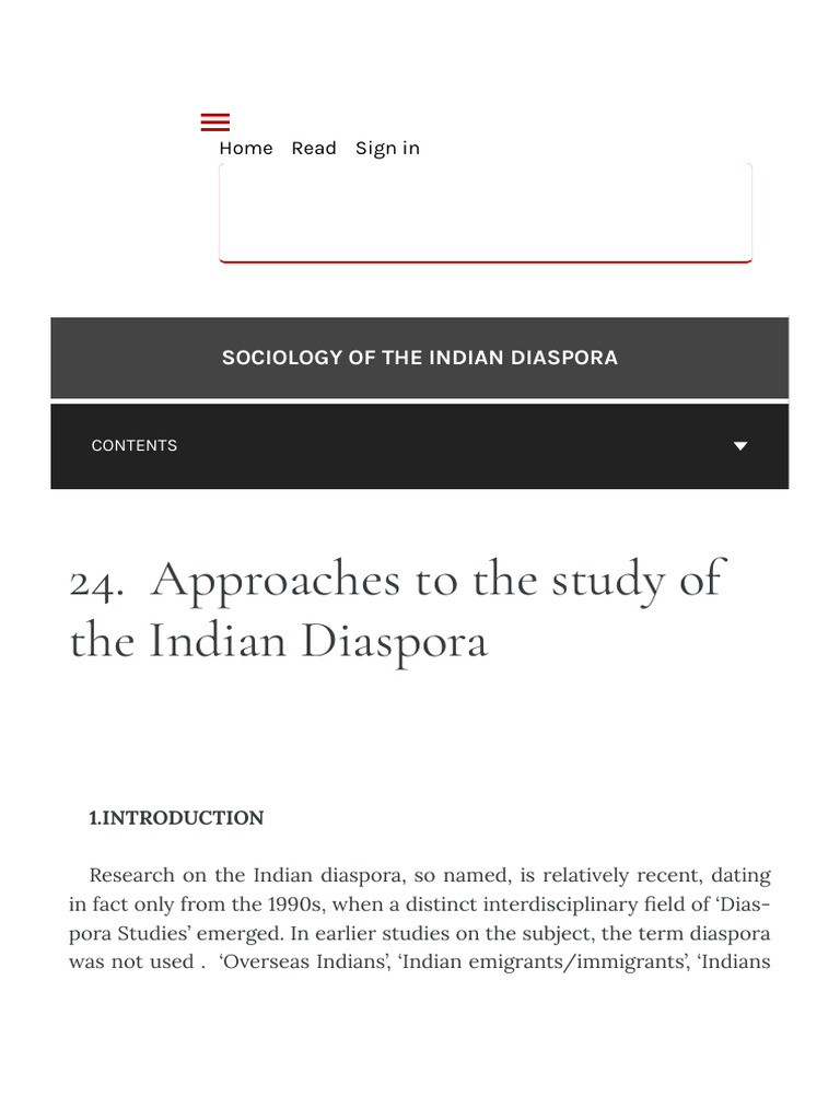 Approaches To The Study of The Indian Diaspora - Sociology of The ...