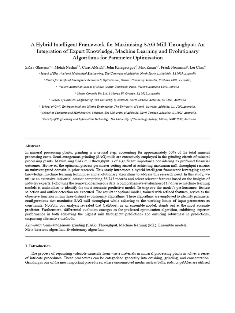 Hybrid Framework for SAG Mill Optimization | PDF | Machine Learning ...