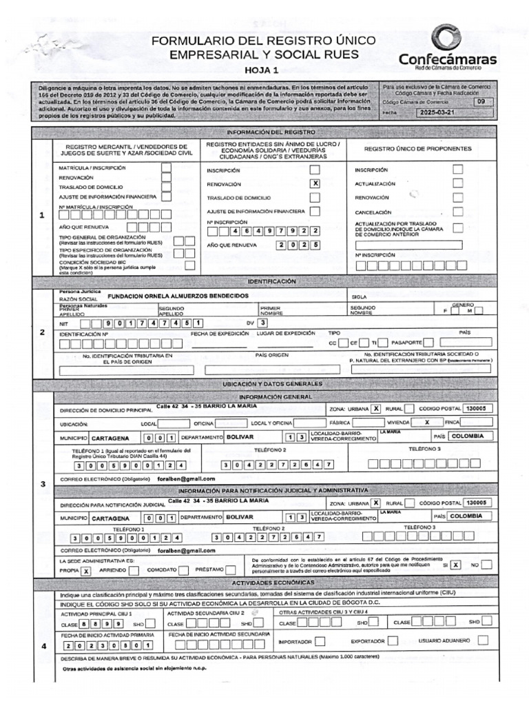 Formulario de Registro Unico Empresarial y Social Foralben 2025 | PDF