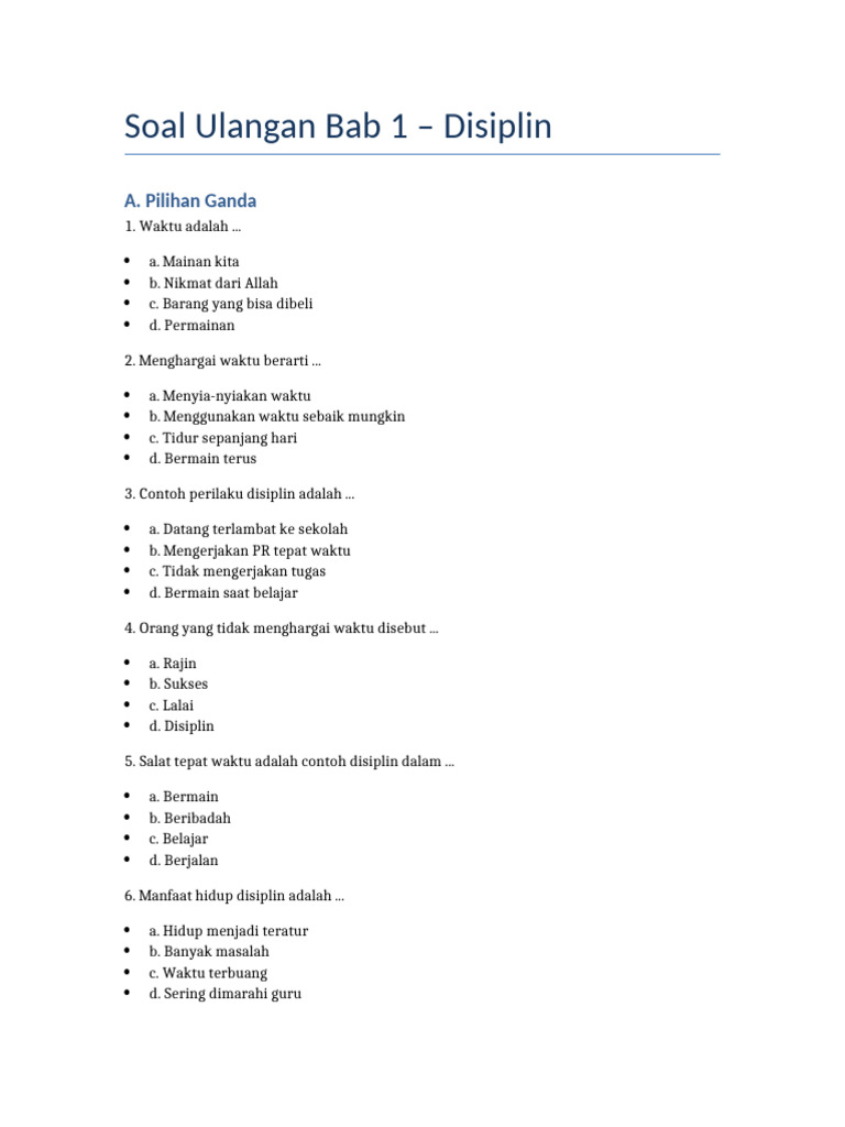 Soal Ulangan Disiplin dan Waktu | PDF