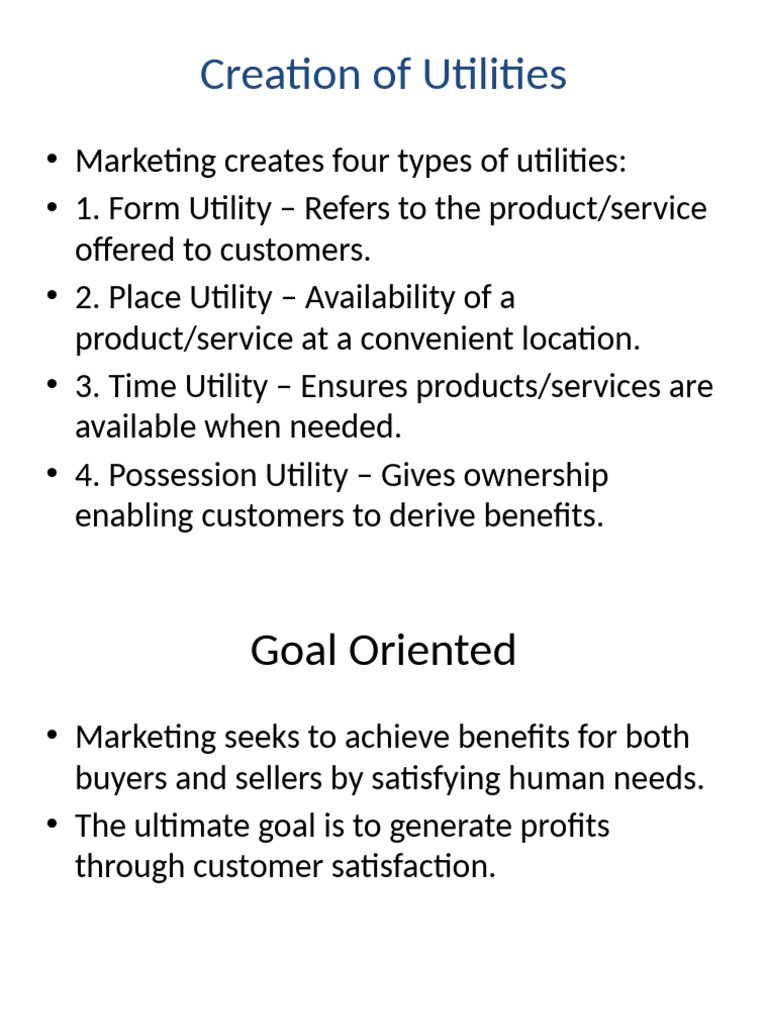 Understanding Marketing Utilities and Goals | PDF