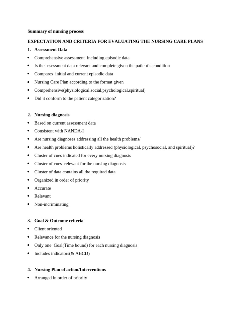 Nursing Process Evaluation Criteria Guide | PDF | Medical Diagnosis ...