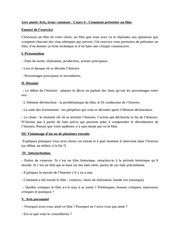 Présentation et critique d'un film | PDF