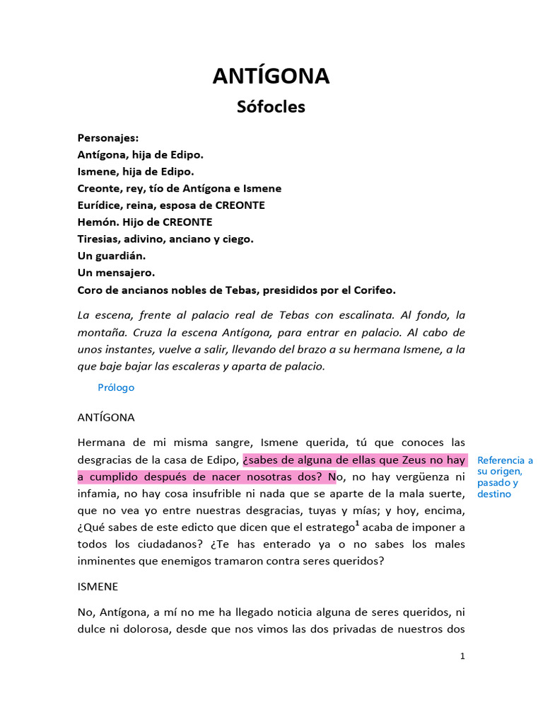 Sofocles-Antigona Con Guia de Lectura | PDF | Edipo | Mitología tebana