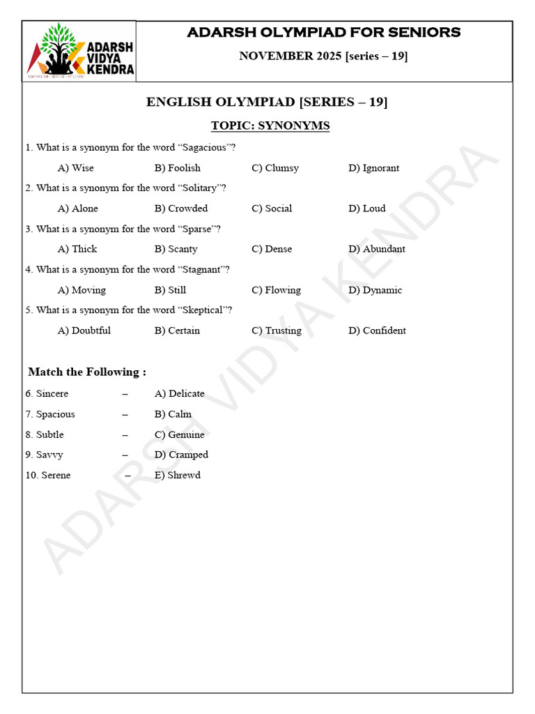 Adarsh Olympiad For Seniors | PDF | Atmosphere Of Earth | Atmosphere