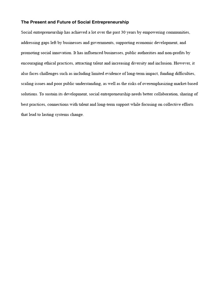 The Present and Future of Social Entrepreneurship | PDF