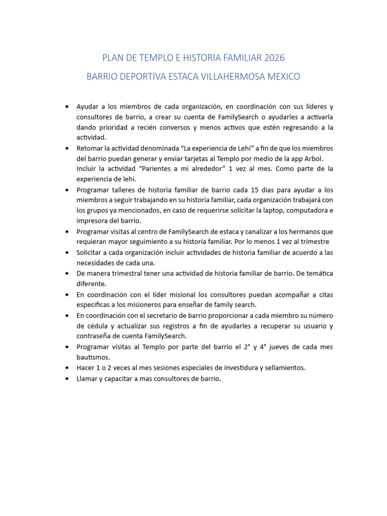 Plan de Historia Familiar y Templo 2026 | PDF