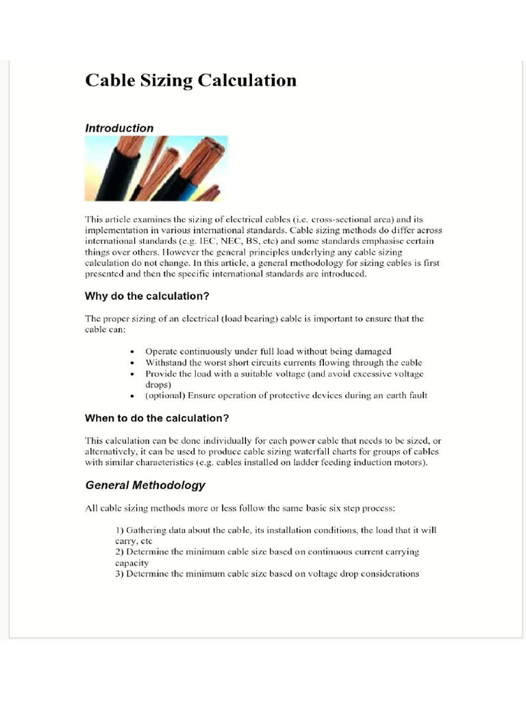 Cable Sizing Calculation | PDF