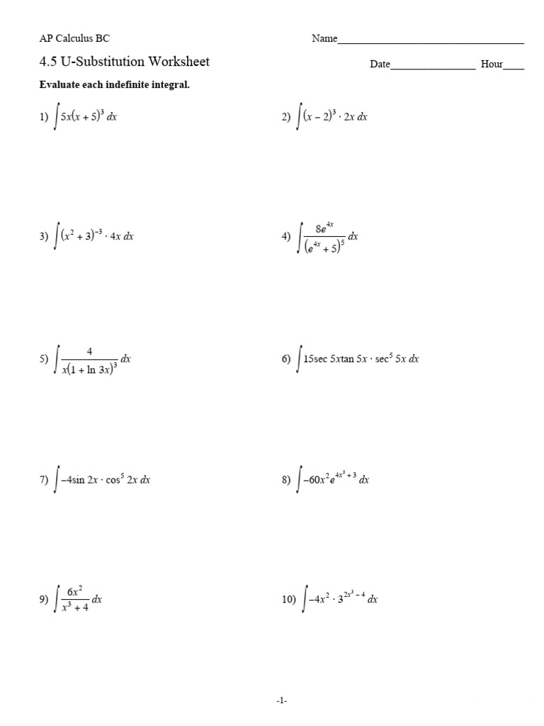 4.5 U-Substitution Worksheet | PDF | Calculus | Mathematical Analysis