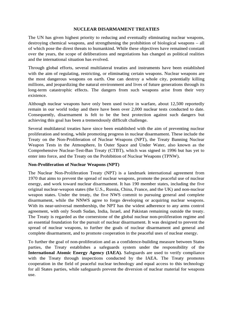 Overview of Nuclear Disarmament Treaties | PDF | Nuclear Proliferation ...
