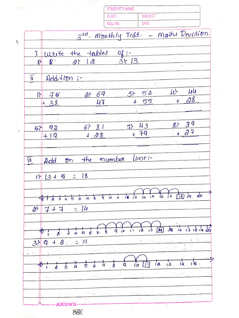 3rd Monthly Test. Maths Revision | PDF