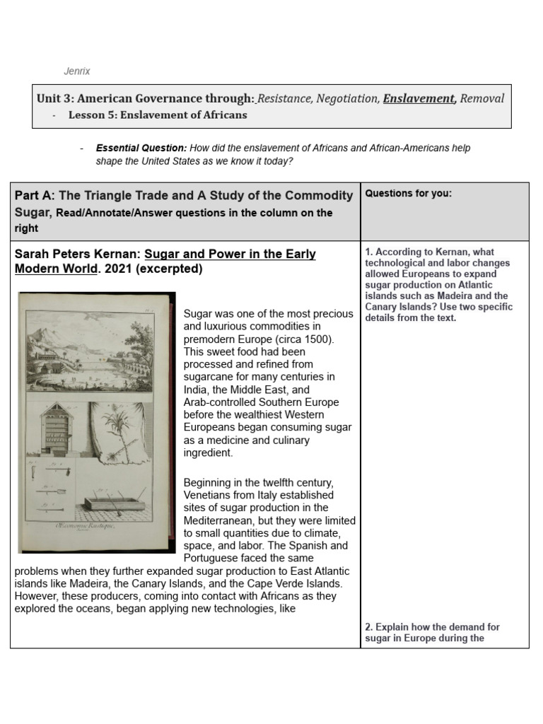 Enslavement and the Sugar Trade's Impact | PDF | Atlantic Slave Trade ...