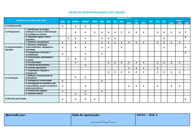 MATRIZ DE RESPONSABILIDADES POR FUNÇÕES