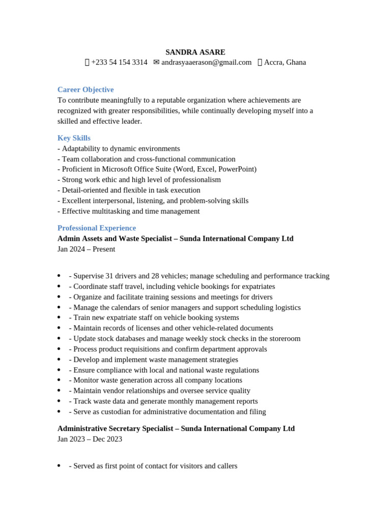 958597668 Sandra Asare CV | PDF | Computing | Business