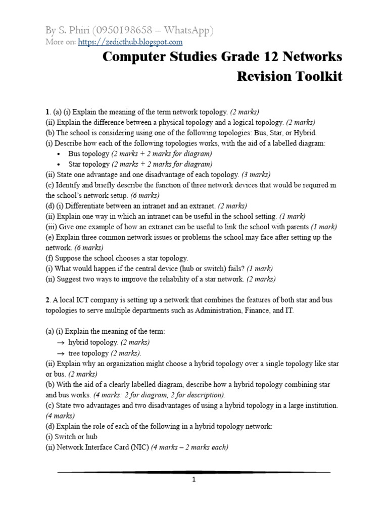 Computer Studies Grade 12 Networks Revision Toolkit | PDF | Computer ...