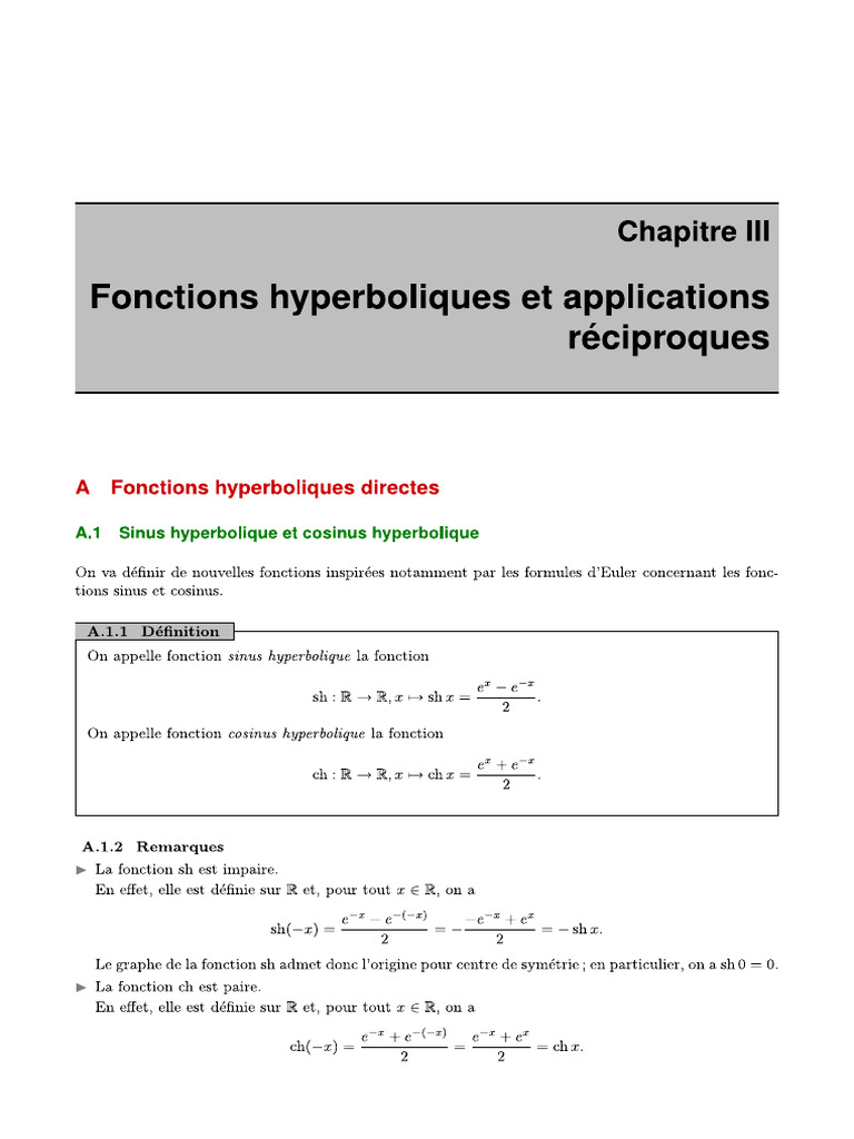 Chap 2-Fonction Hyperbolique - 052744 | PDF