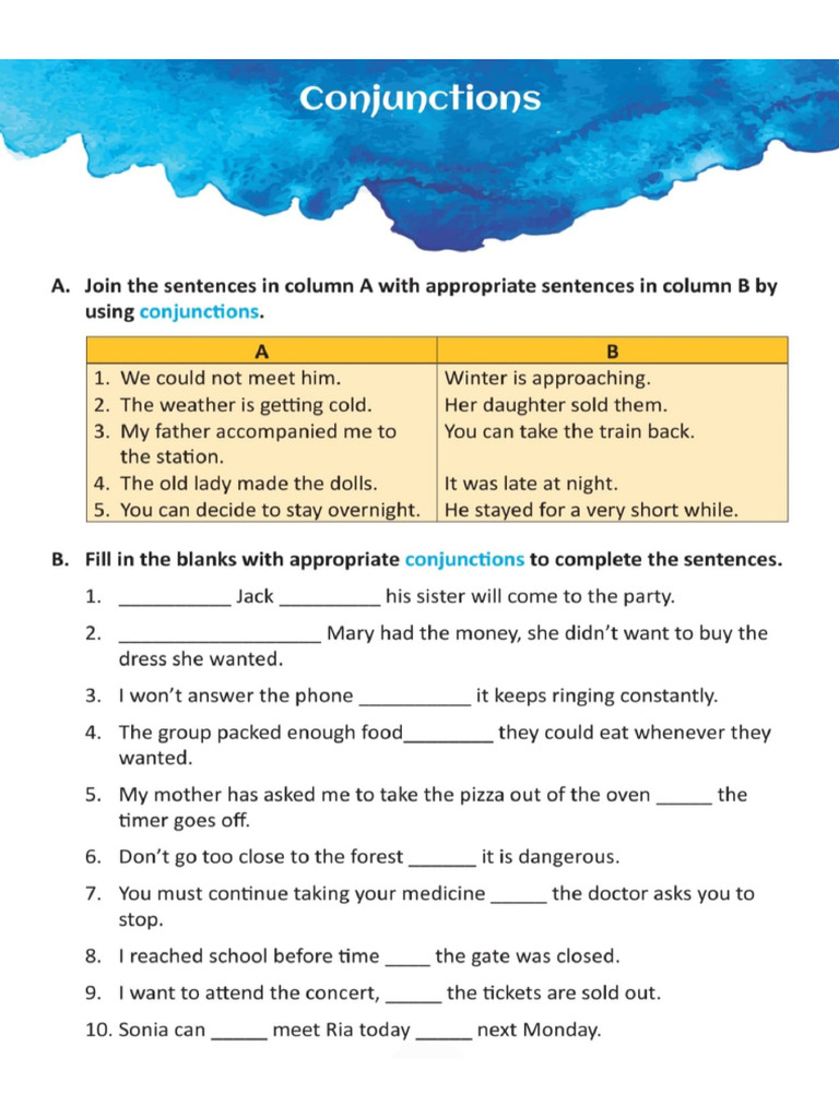 Conjunctions Practice Worksheets | PDF