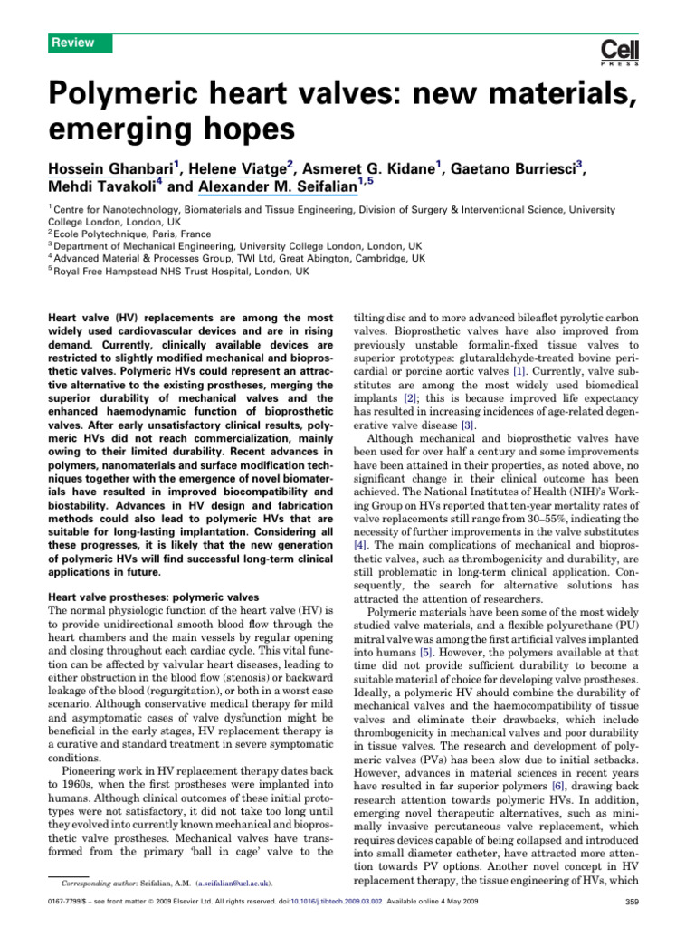 Polymeric Heart Valves New Materials Emerging Hopes | PDF | Heart Valve ...