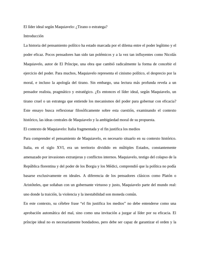 El Lider Ideal Según Maquiavelo | PDF | Nicolás Maquiavelo | Educación ...