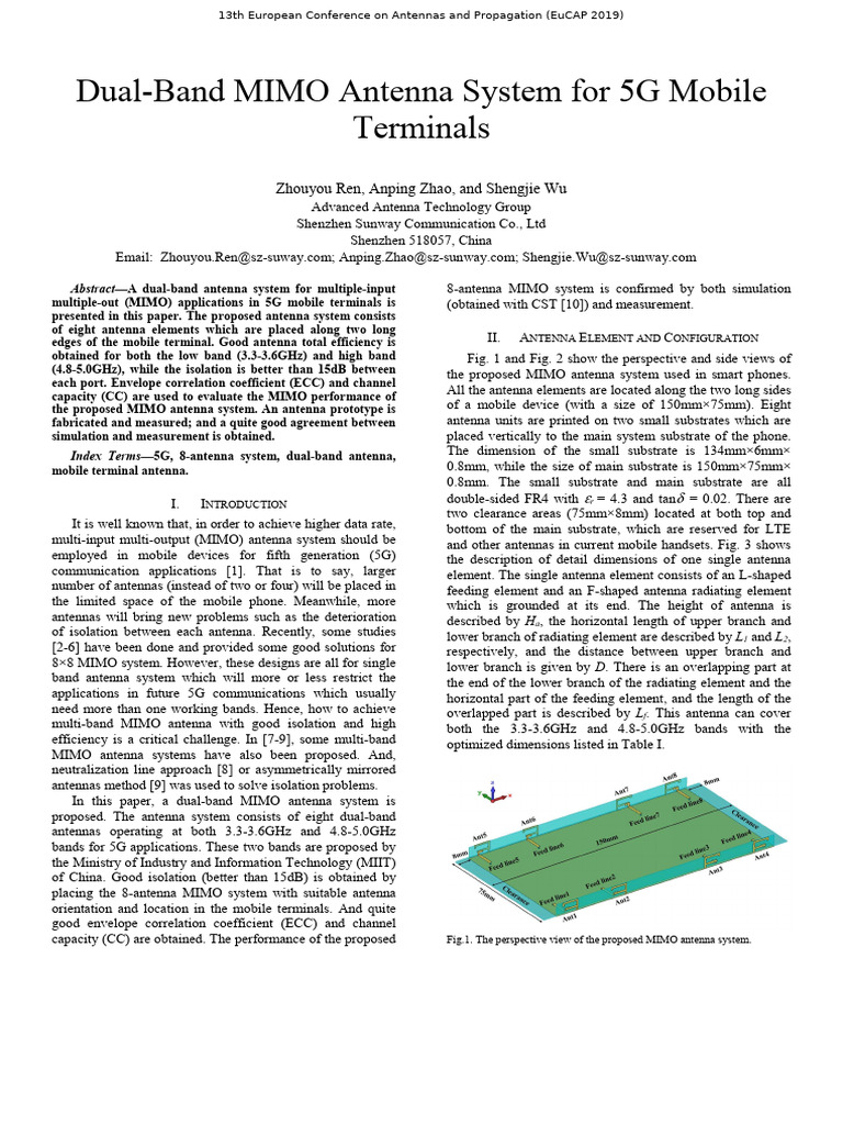 Dual-Band MIMO Antenna System For 5G Mobile Terminals | PDF | Mimo ...