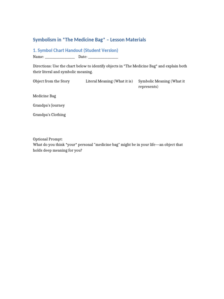 Symbolism in *The Medicine Bag* Lesson Plan | PDF