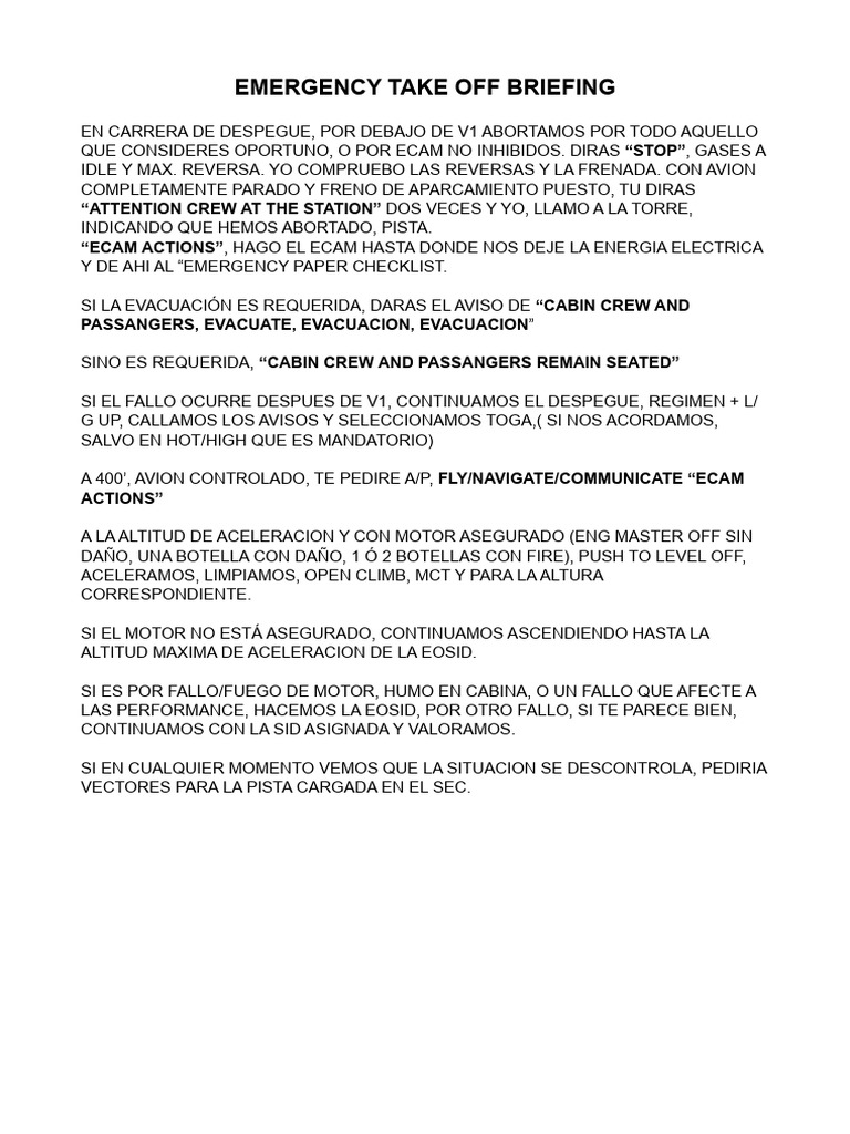 Emergency Take Off Briefing 1 | PDF