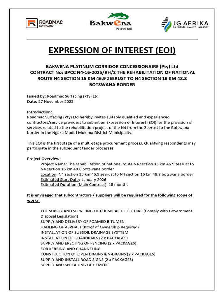 EOI for N4 Rehabilitation Project | PDF