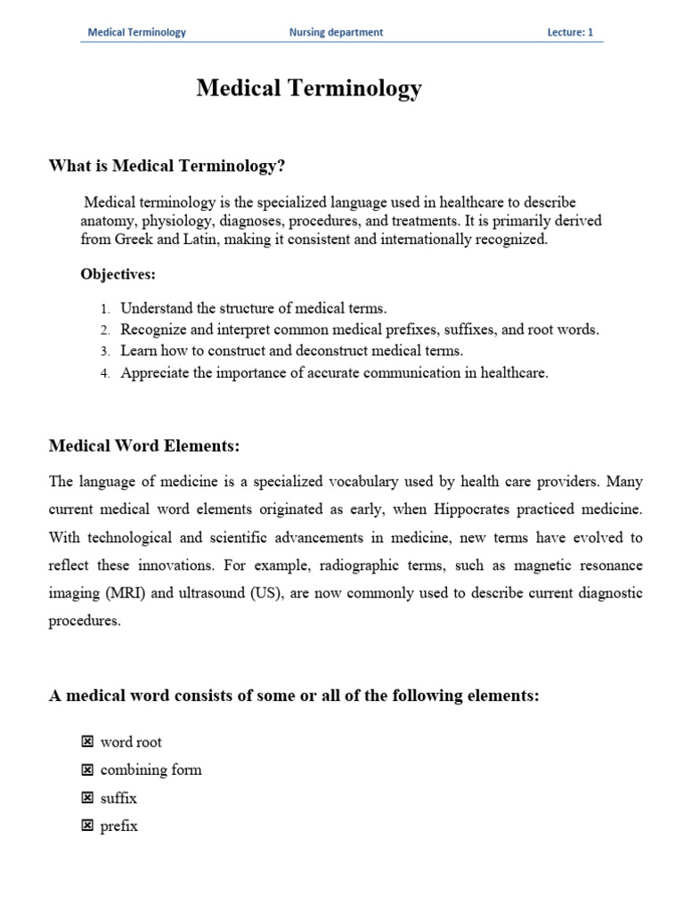 Lec1 Introduction To Medical Terminology | PDF | Medical Diagnosis ...