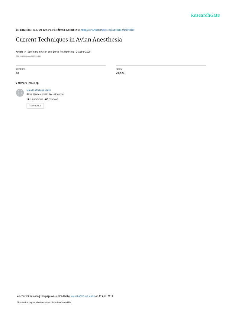 Current Techniques in Avian Anesthesia | PDF | Anesthesia | Midazolam