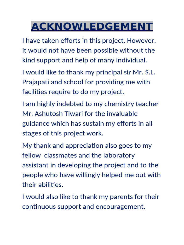 Project Acknowledgements and Thanks | PDF