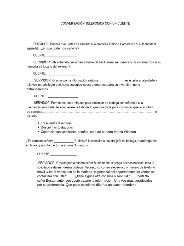 Proceso de Atención al Cliente Telefónica | PDF