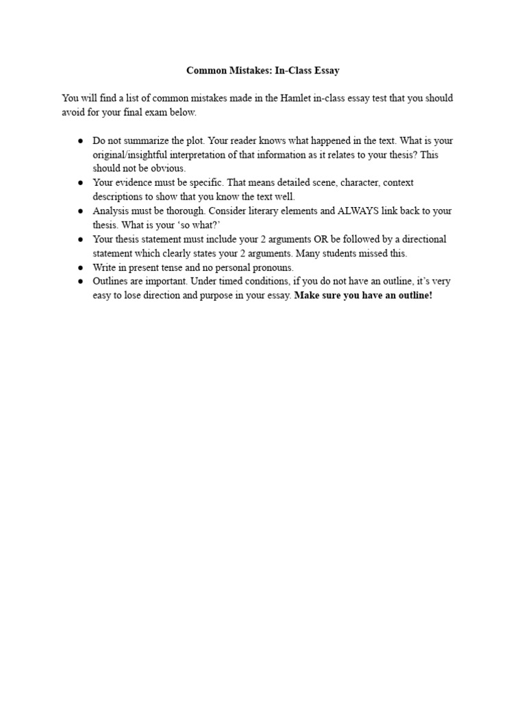 Common Mistakes - In-Class Essay | PDF