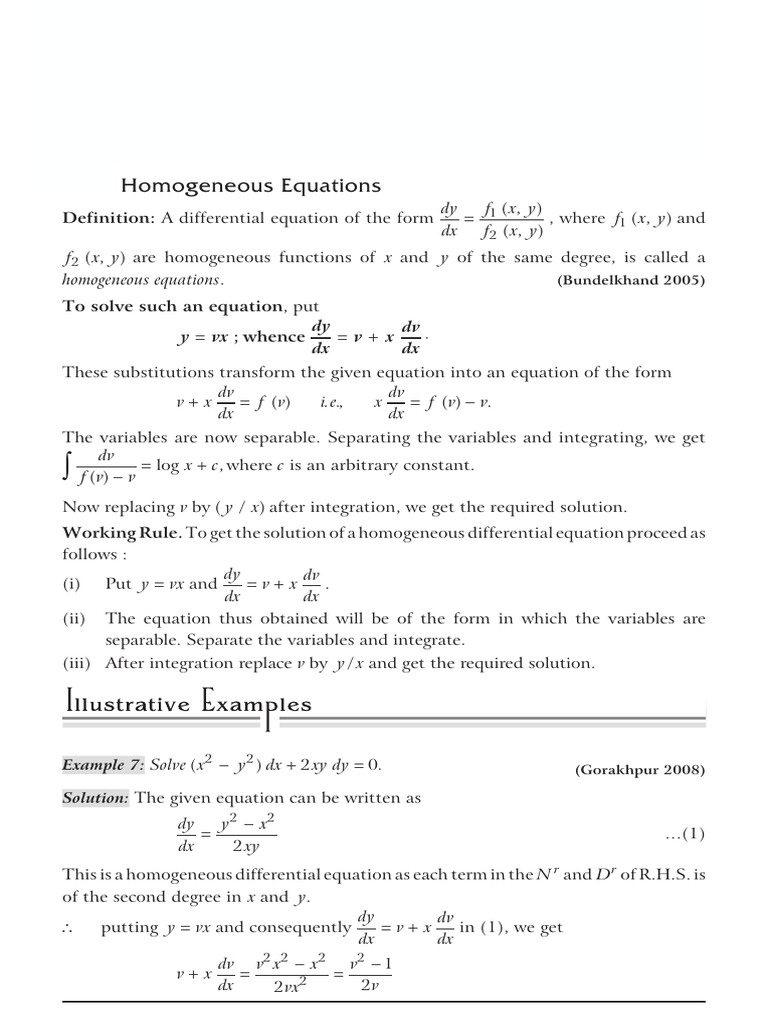Homogeneous Differential Equations Explained | PDF | Equations ...